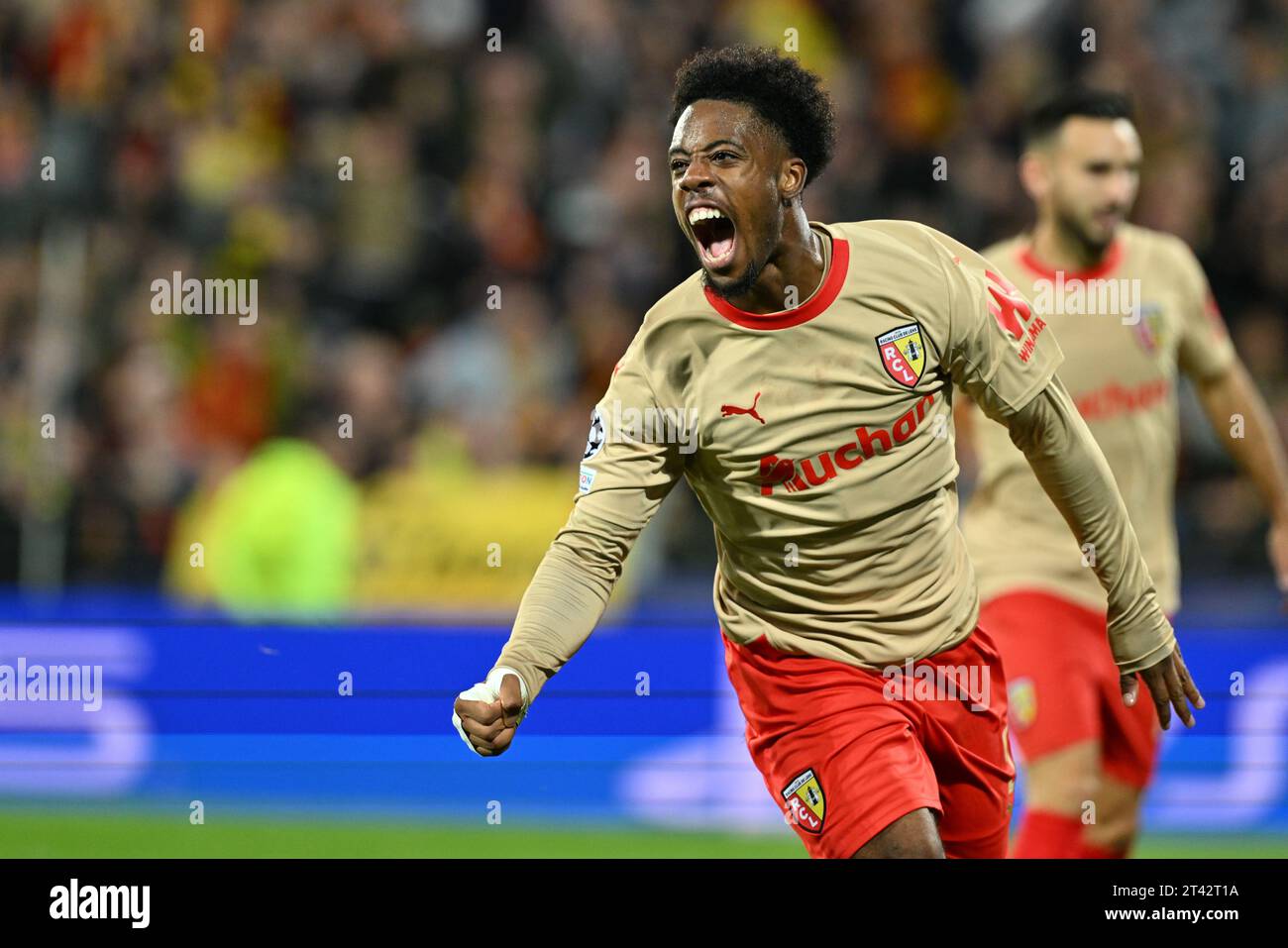 Elye Wahi (9) of RC Lens celebrates after scoring the 1-1 equalizer ...