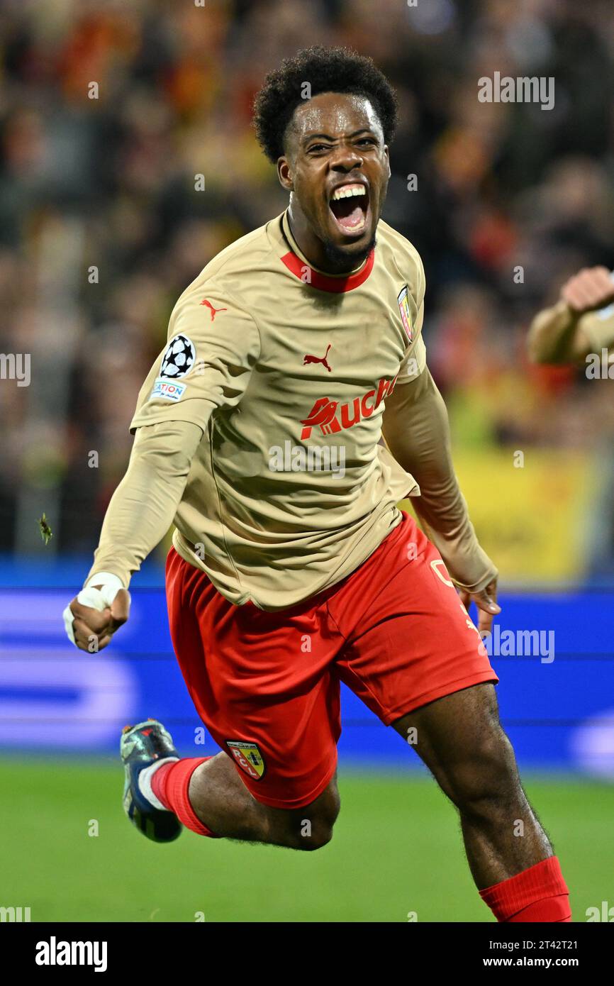 Elye Wahi (9) of RC Lens celebrates after scoring the 1-1 equalizer ...