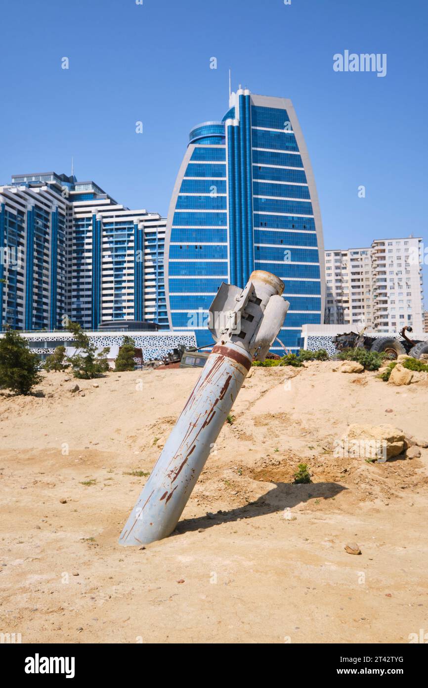 A large bomb, missle, stuck into the ground. At the Military Trophy ...