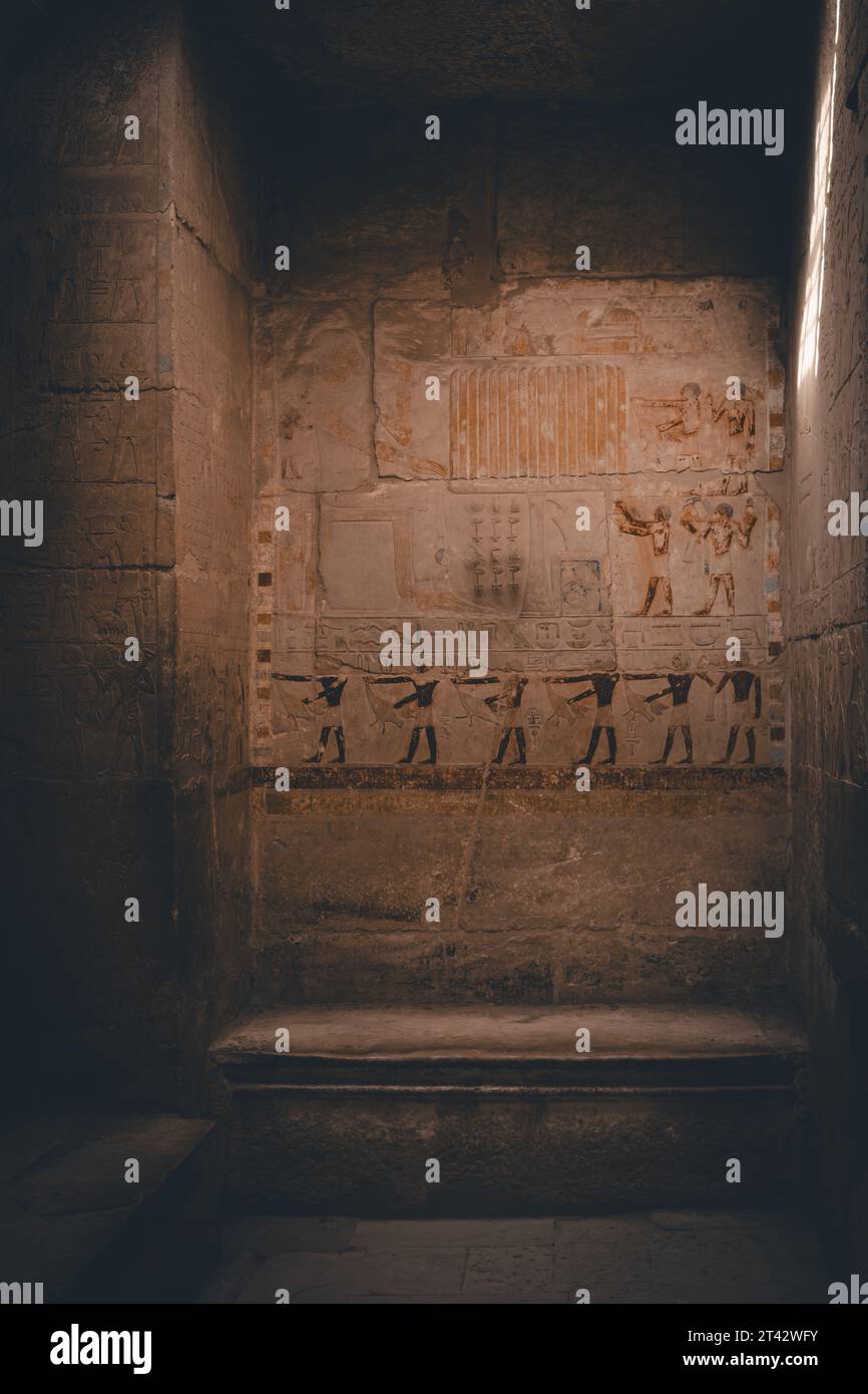 Ancient Egyptian carvings and inscriptions on the walls of the Valley ...