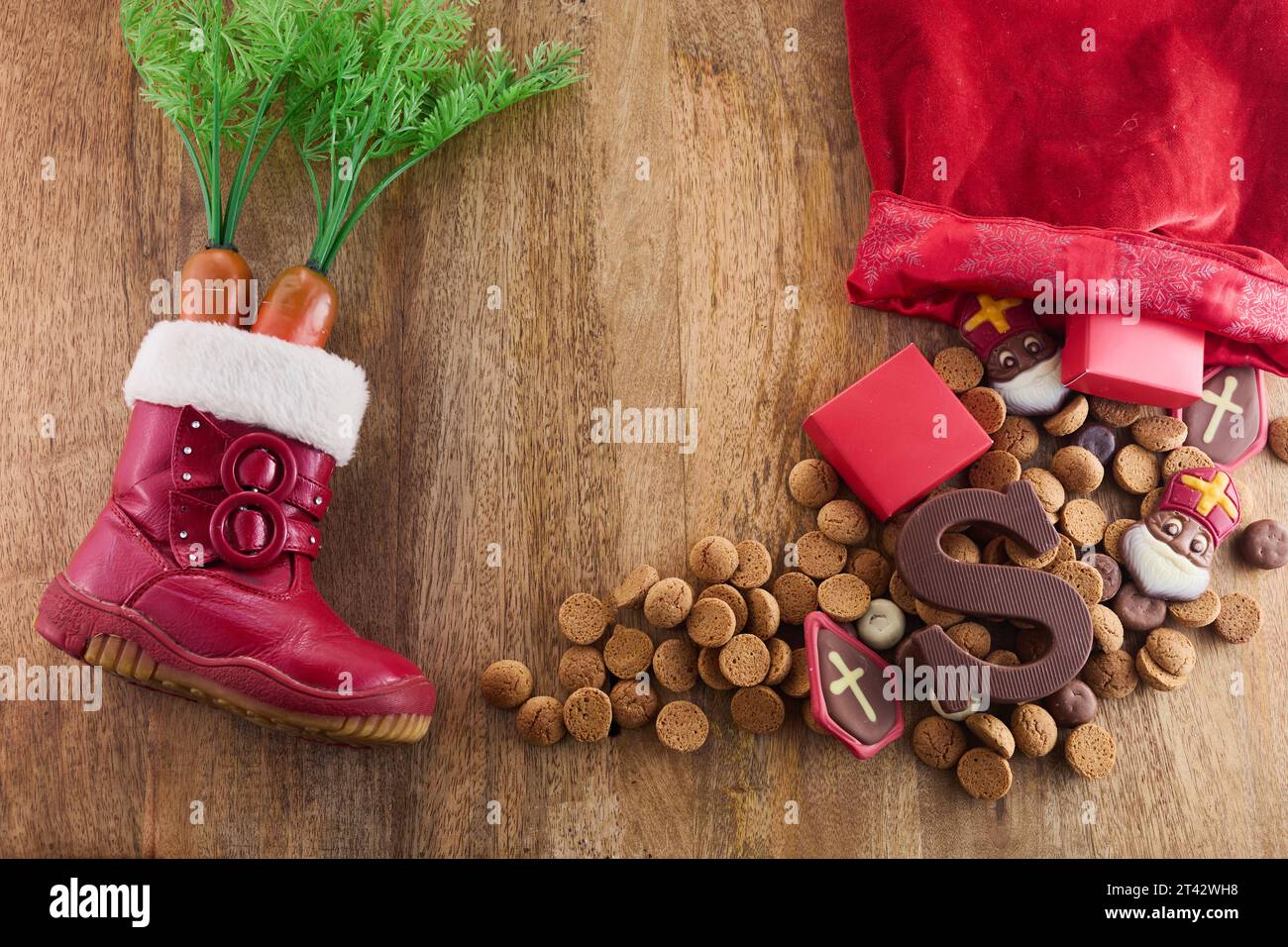 Dutch holiday Sinterklaas background. Children shoe with carrots ...