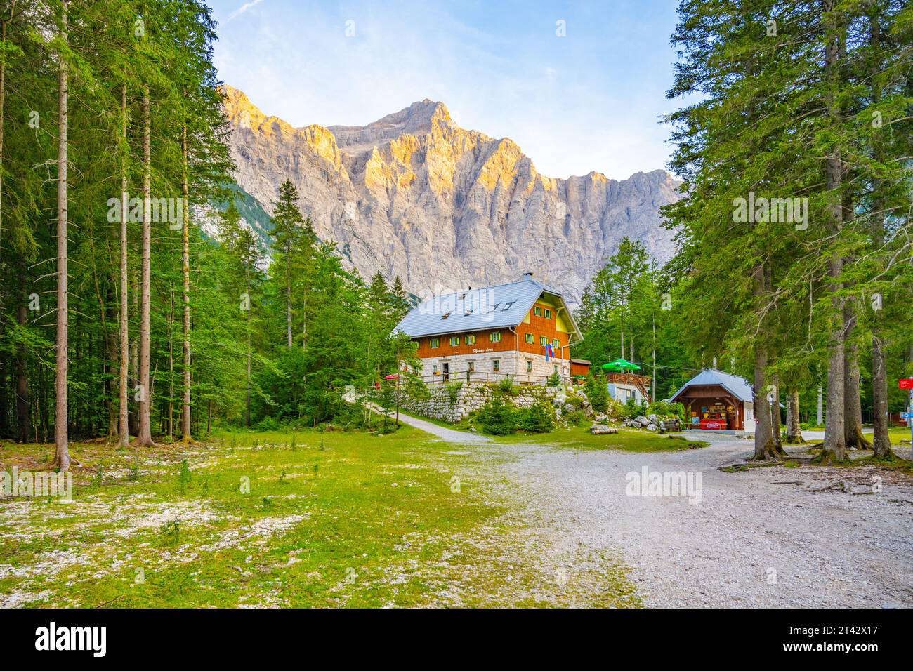 Aljazev Dom - mountain hut under Triglav, the highest mountain of Slovenia. Triglav National ...
