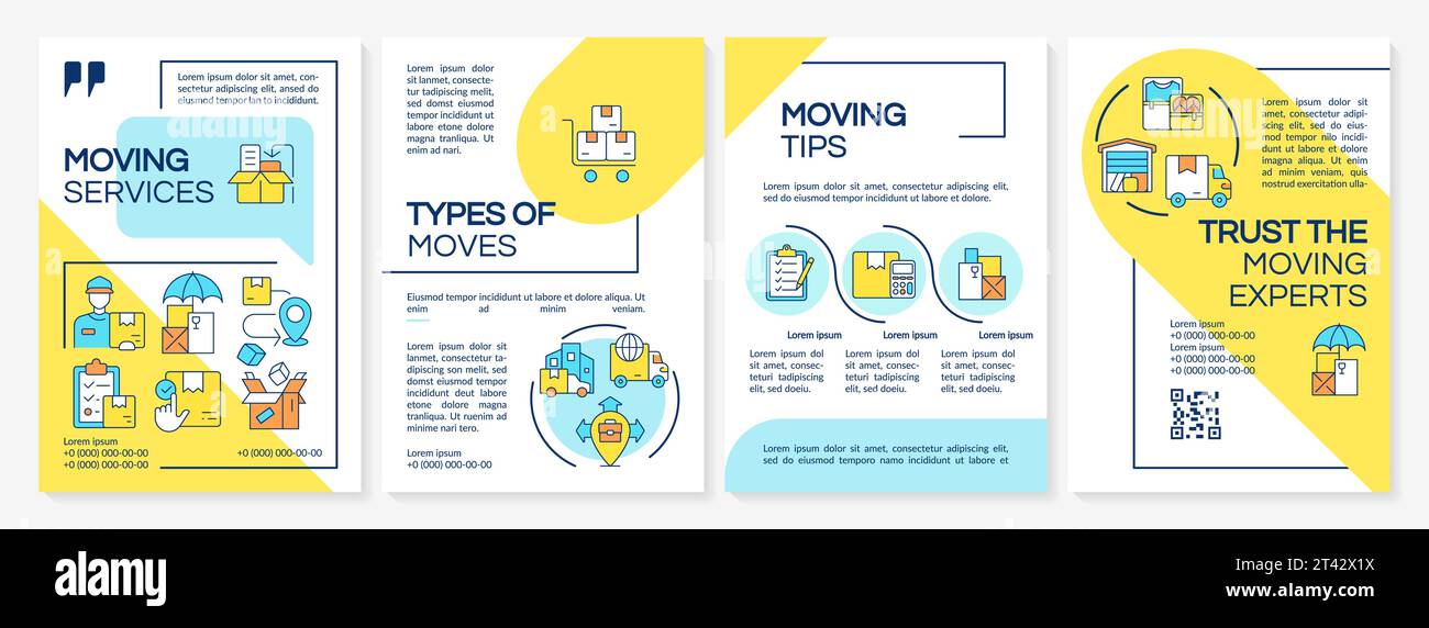 2D brochure with moving service simple linear icons Stock Vector Image ...