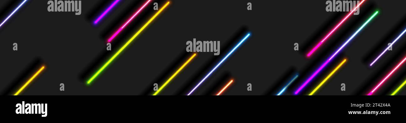Retro tech banner design with colorful laser neon lines. Geometric ...