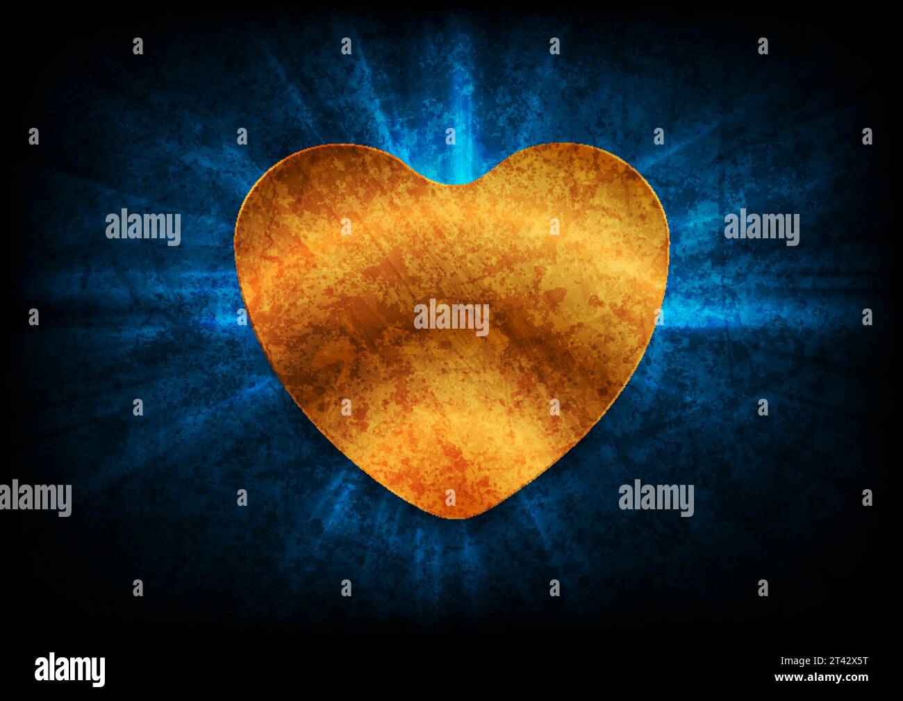 Grunge St Valentines Day abstract background with golden heart and ...