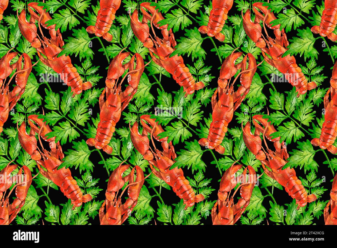 Seamless seafood pattern with lobster. Food background in sketch style ...