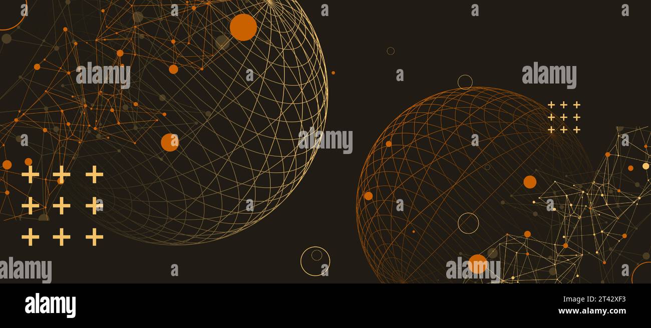 Abstract scientific background using wireframe sphere and plexus effect. Vector illustration ...