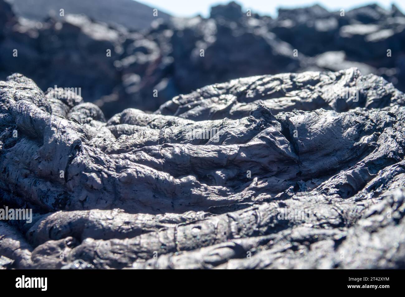 Variety of forms of basalt solidified lava: discoidal lava, viscous ...