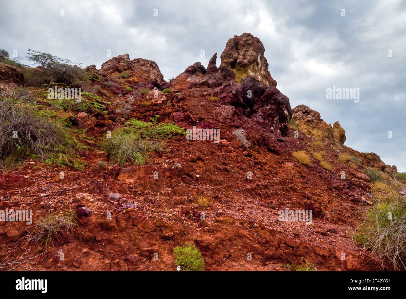 Lava cone, external eruption in lime-sand dessert. Terra Rossa. Ormuzd ...