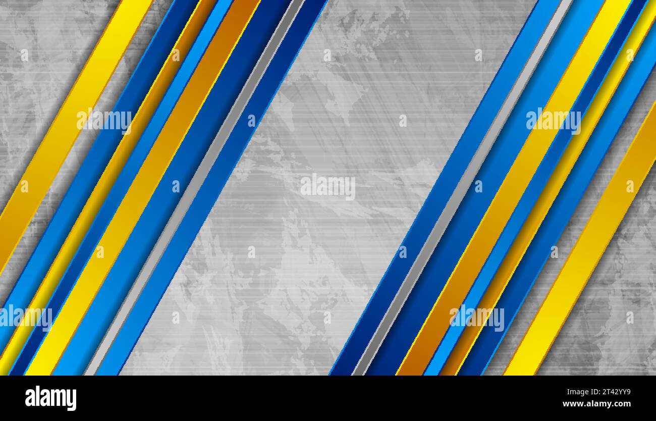 Bright yellow and blue stripes grunge geometric background. Abstract hi ...