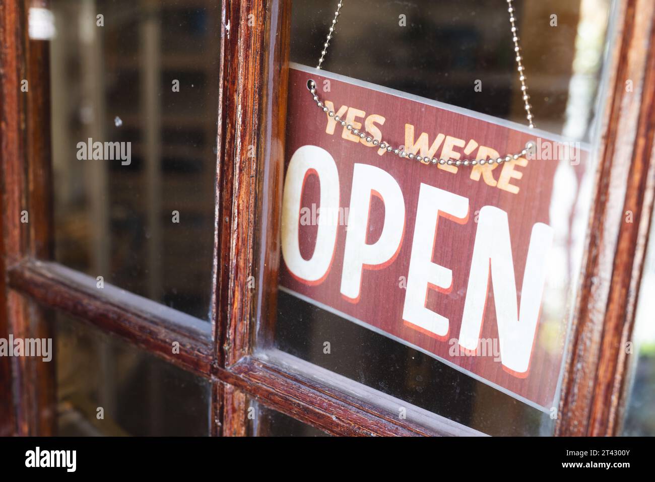 Close up of open door with open shop sign in pottery shop Stock Photo ...