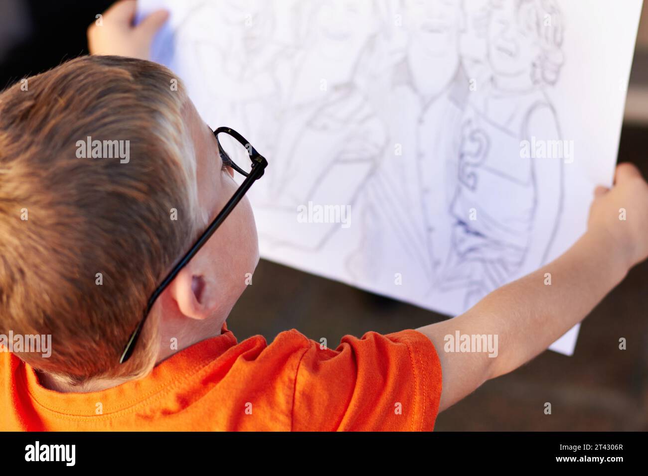 Talent, boy and student with a sketch, drawing and creativity with ...