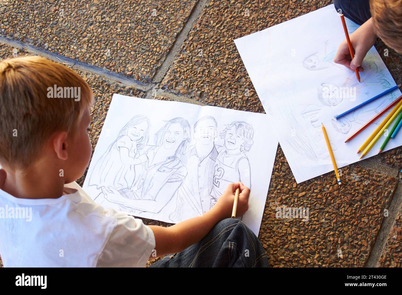 Talent, outdoor and boy with a sketch, drawing and artistic with ...