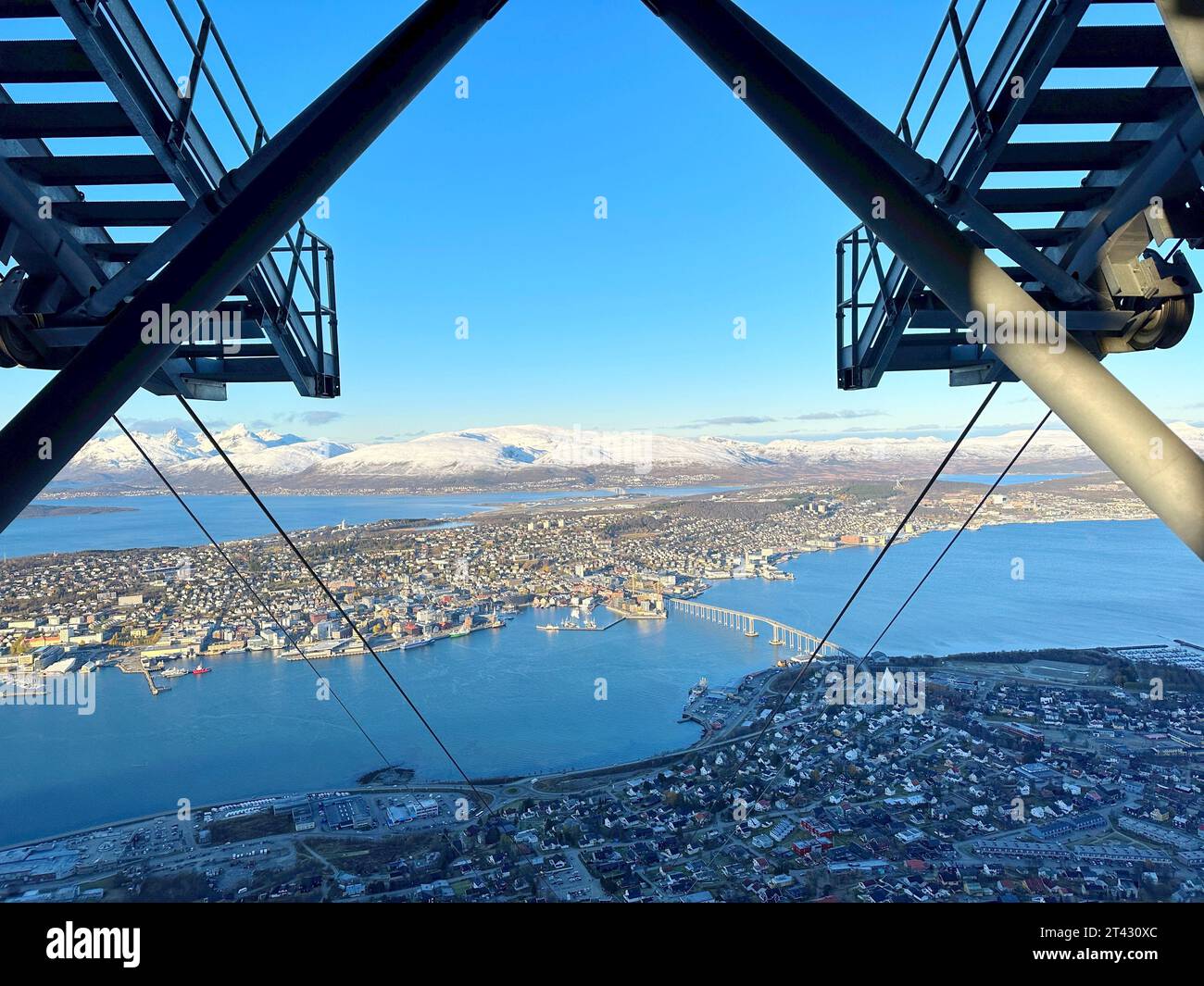 Aerial view of Tromso from Cable Car station on Storsteinen, Troms og ...