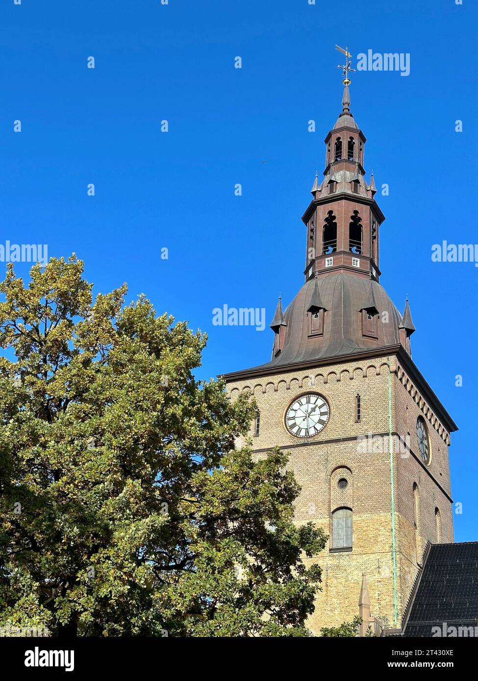 Clock tower and steeple of Cathedral, Oslo, Norway Stock Photo - Alamy