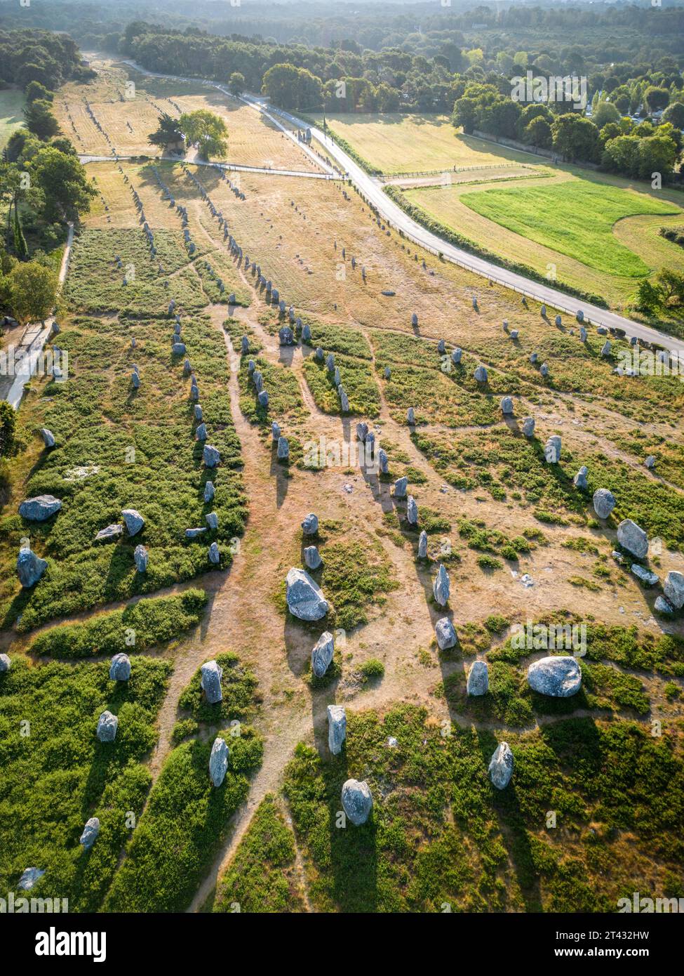 Aerial view of the Carnac alignments in the early morning (Kermario ...