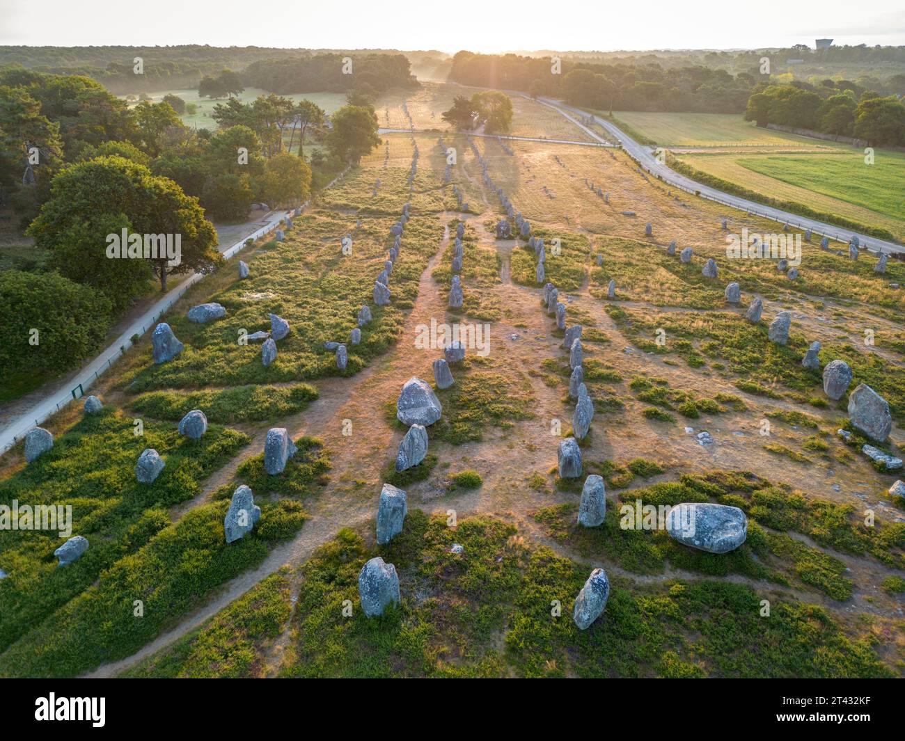 Aerial view of the Carnac alignments in the early morning (Kermario ...