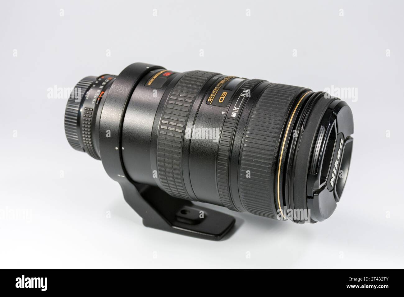 A Nikon Nikkor 80-400mm f4.5-5.6 D zoom lens. Photographic camera lens ...