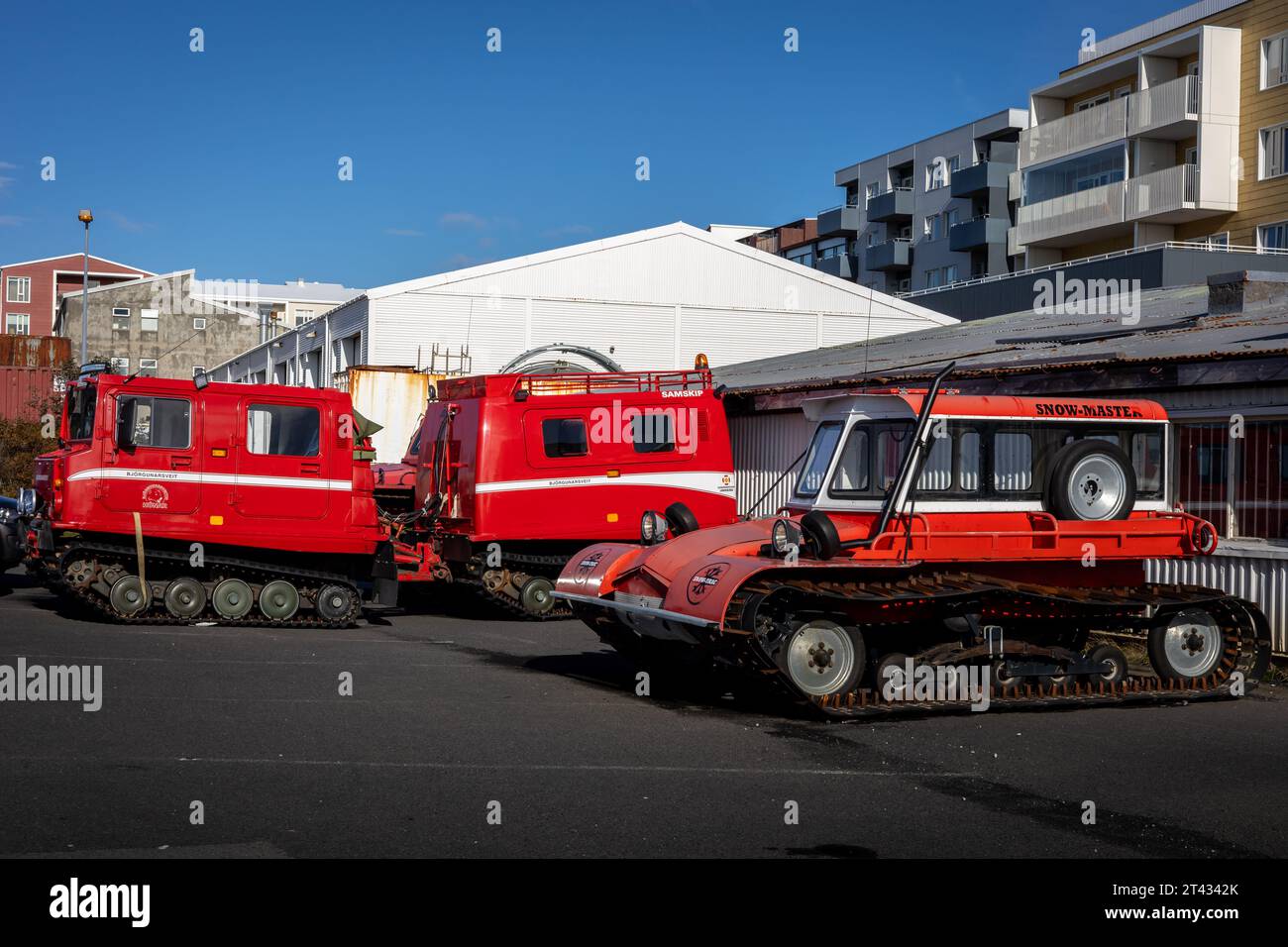 Reykjavik, Iceland - September 25, 2023: Red rescue caterpillar tractor ...