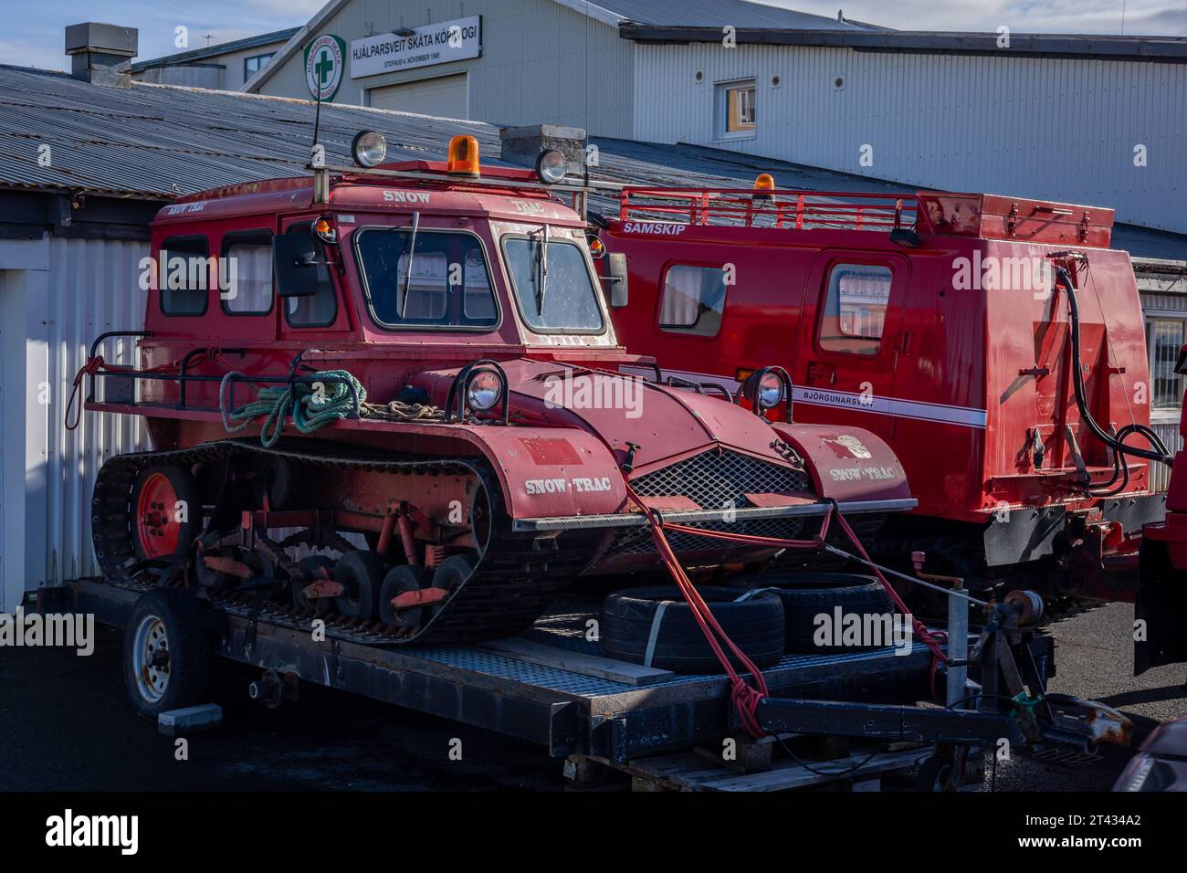 Reykjavik, Iceland - September 25, 2023: Red rescue caterpillar tractor ...