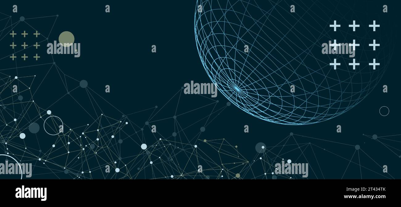 Abstract scientific background using wireframe sphere and plexus effect. Vector illustration ...
