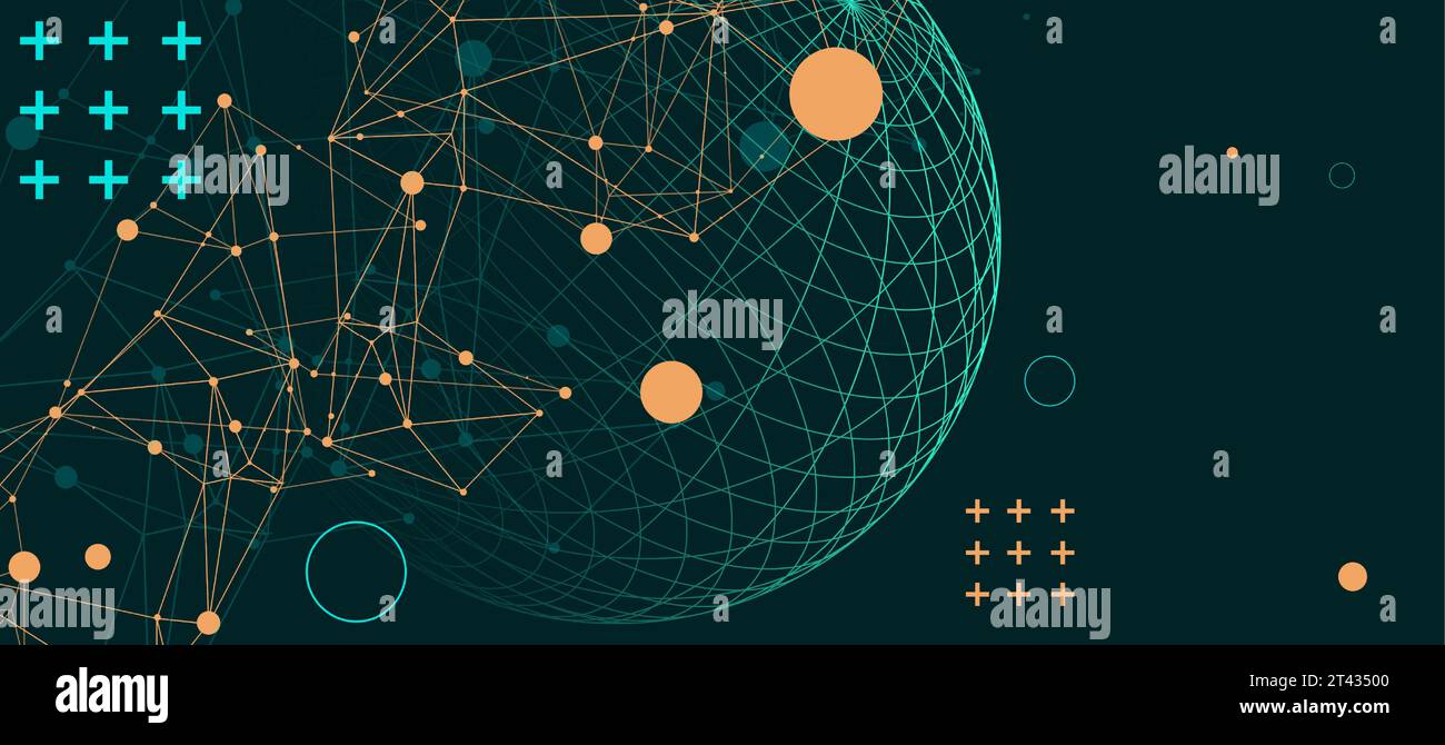 Abstract scientific background using wireframe sphere and plexus effect. Vector illustration ...