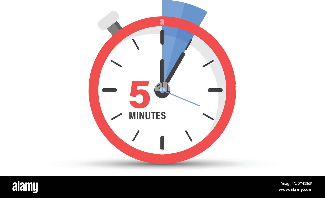 5 minutes on stopwatch icon in flat style. Clock face timer vector ...