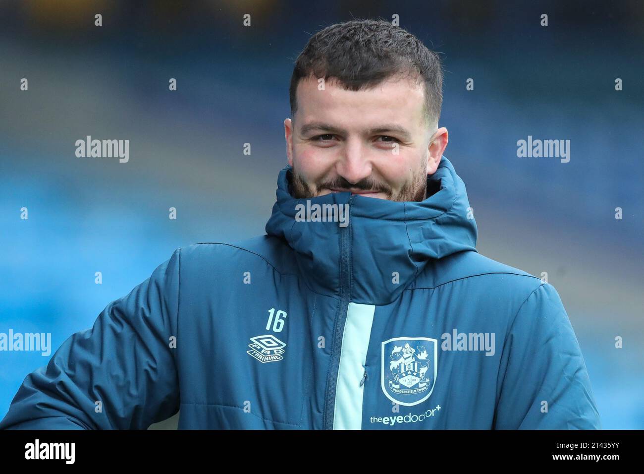 Tom Edwards #16 of Huddersfield Town arrives at Elland Road Stadium ...