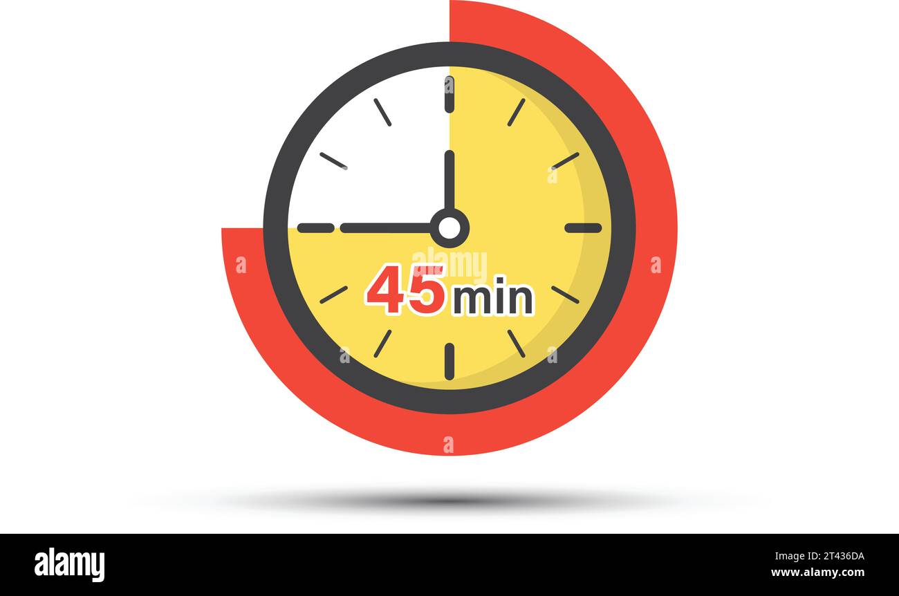 45 minutes on stopwatch icon in flat style. Clock face timer vector ...