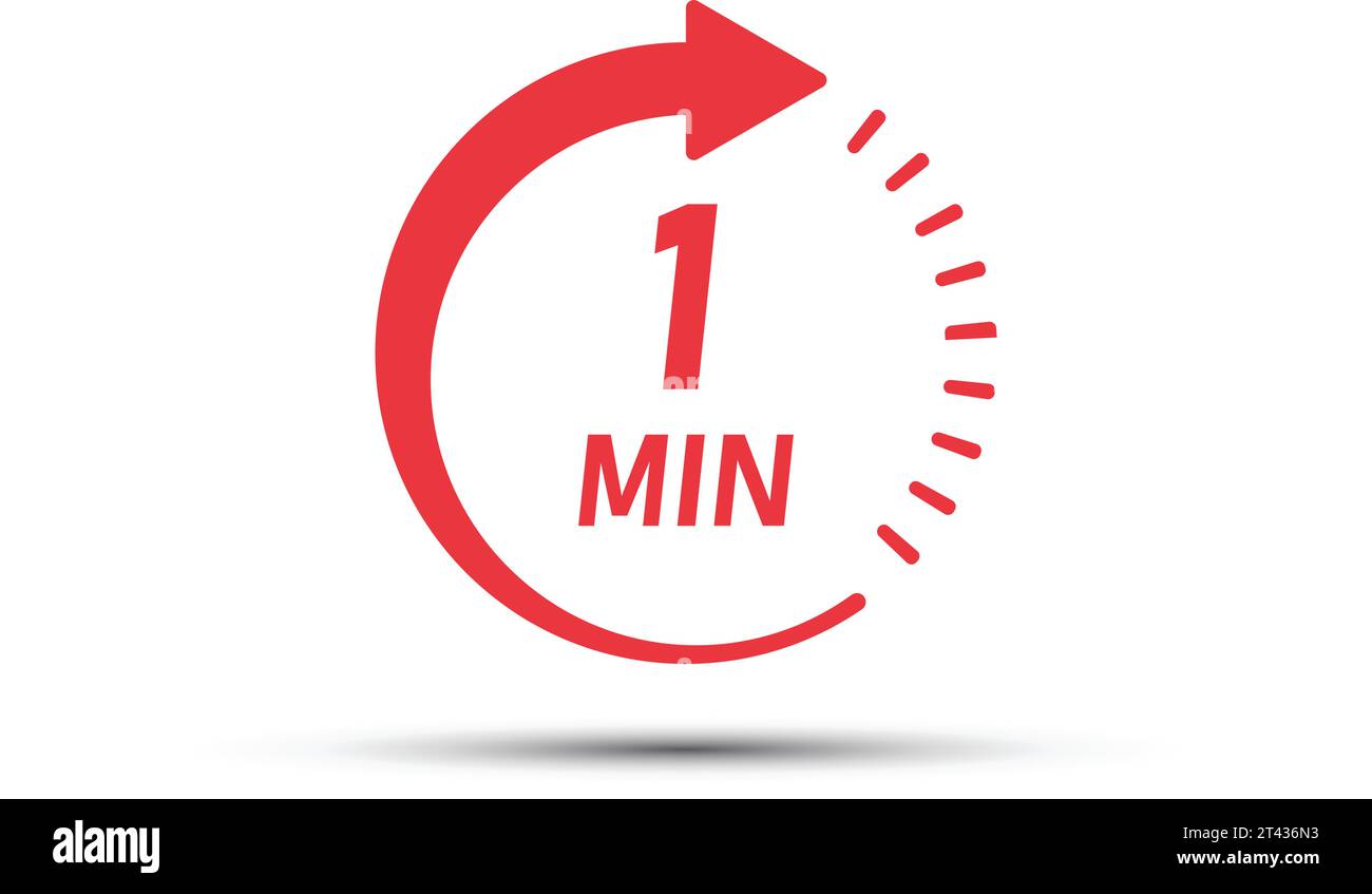 1 Minute On Stopwatch Icon In Flat Style Clock Face Timer Vector