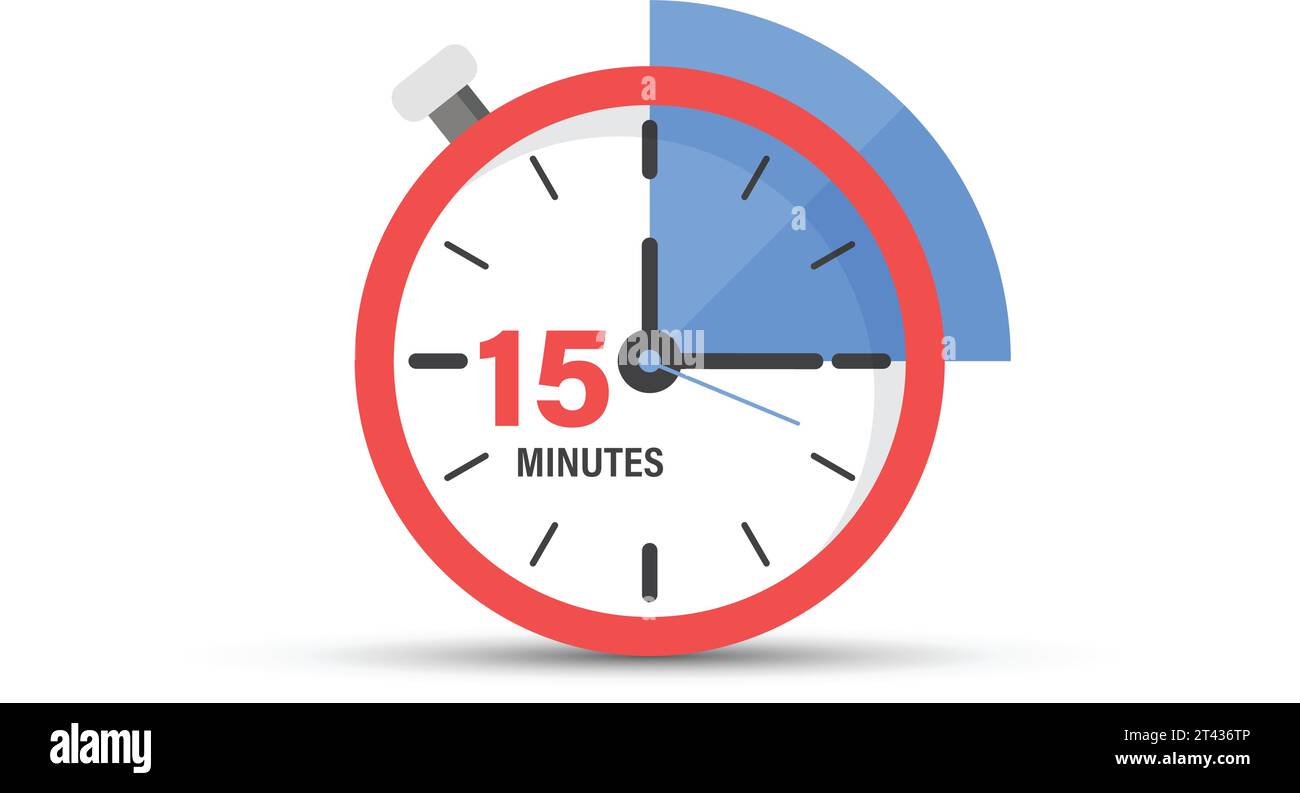 15 minutes on stopwatch icon in flat style. Clock face timer vector ...