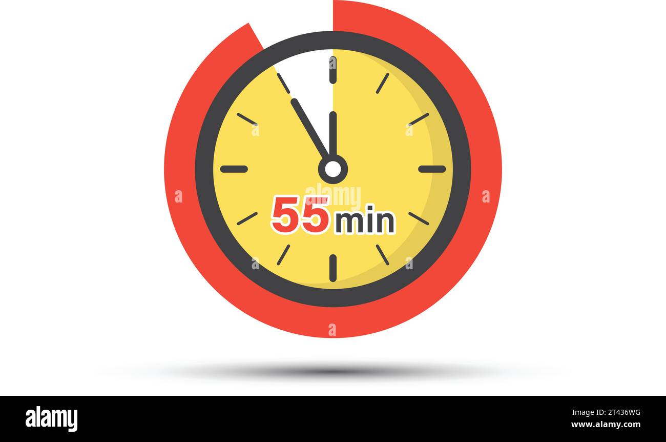 55 minutes on stopwatch icon in flat style. Clock face timer vector ...