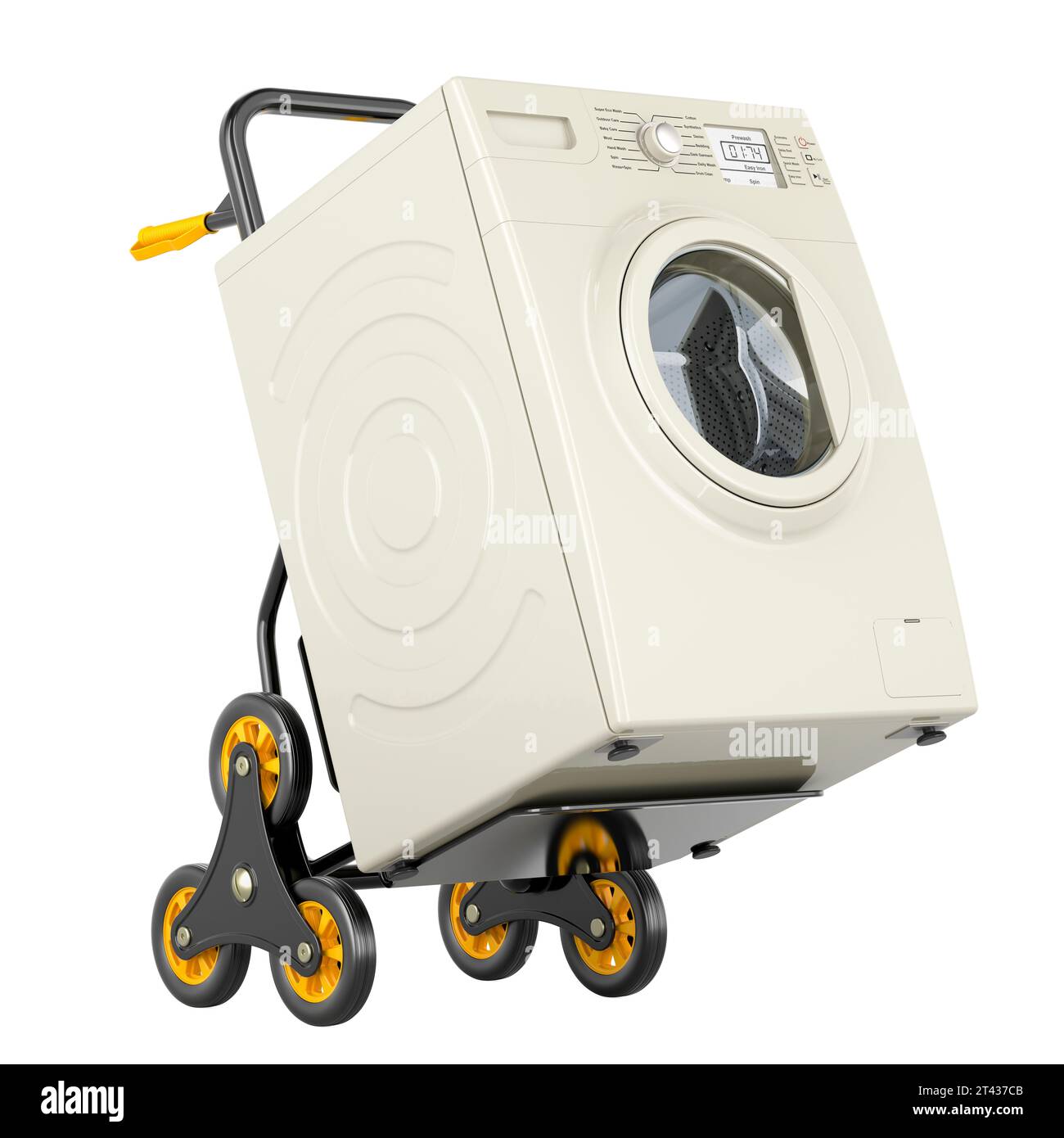 Hand truck with washing machine. Delivery concept. 3D rendering ...