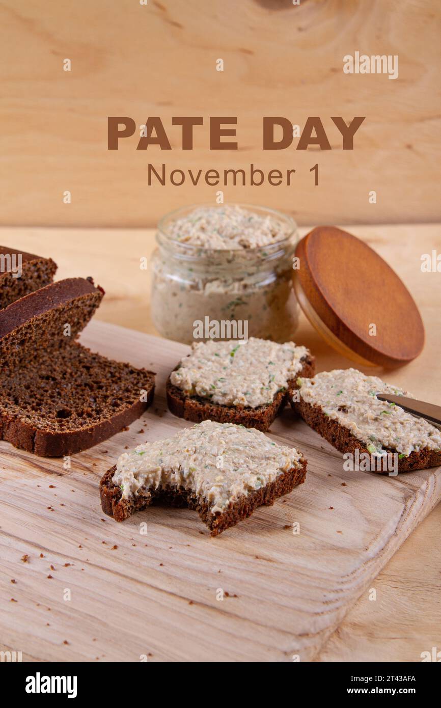 Pate Day Banner. Annual event concept shows sandwich with rye bread and ...