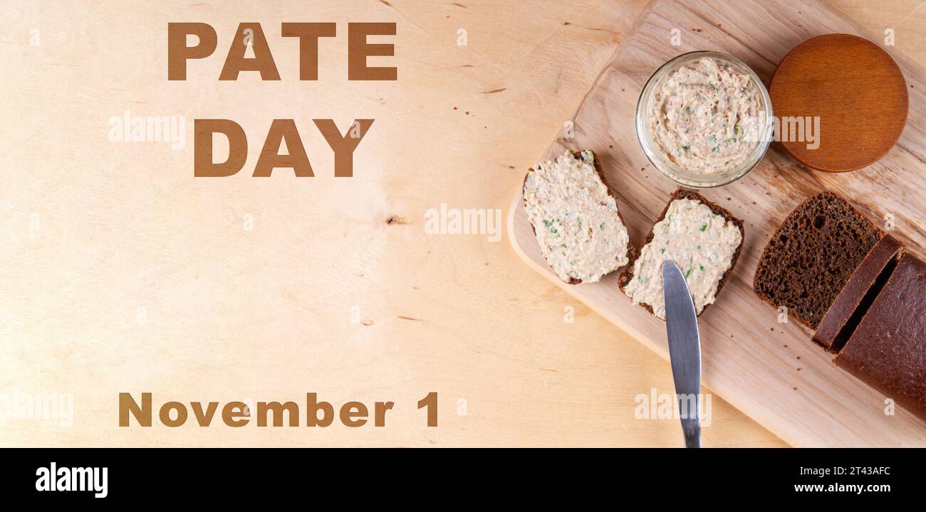 Pate Day Banner. Annual event concept shows sandwich with rye bread and ...