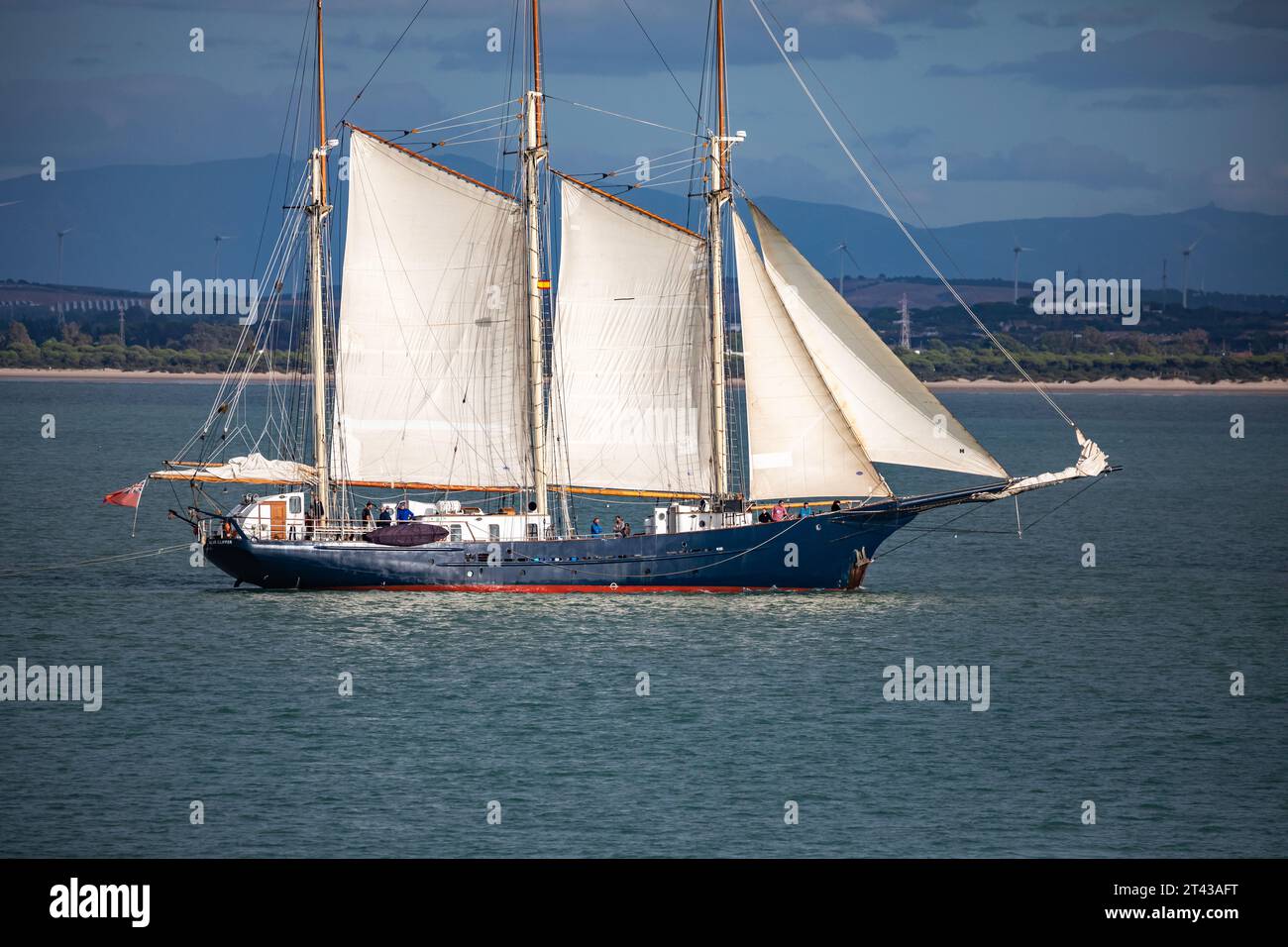 A blue tall ship sailing in Spain, Europe Stock Photo - Alamy