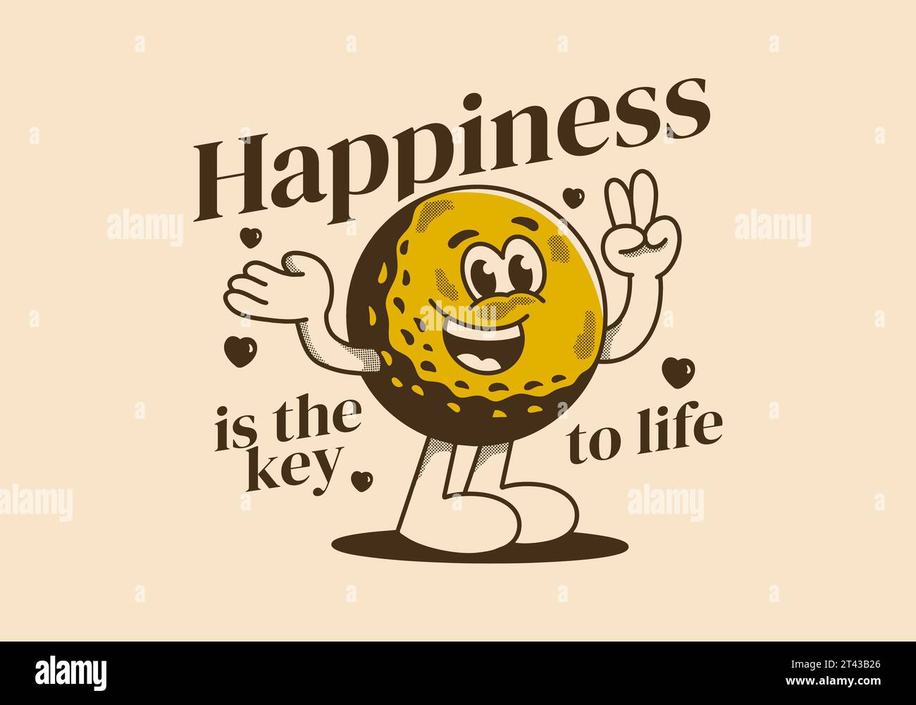 Happiness is the key to life. Vintage mascot character illustration of ...