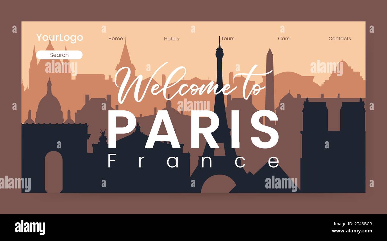 Silhouette of Paris France, landing page, vector illustration Stock ...