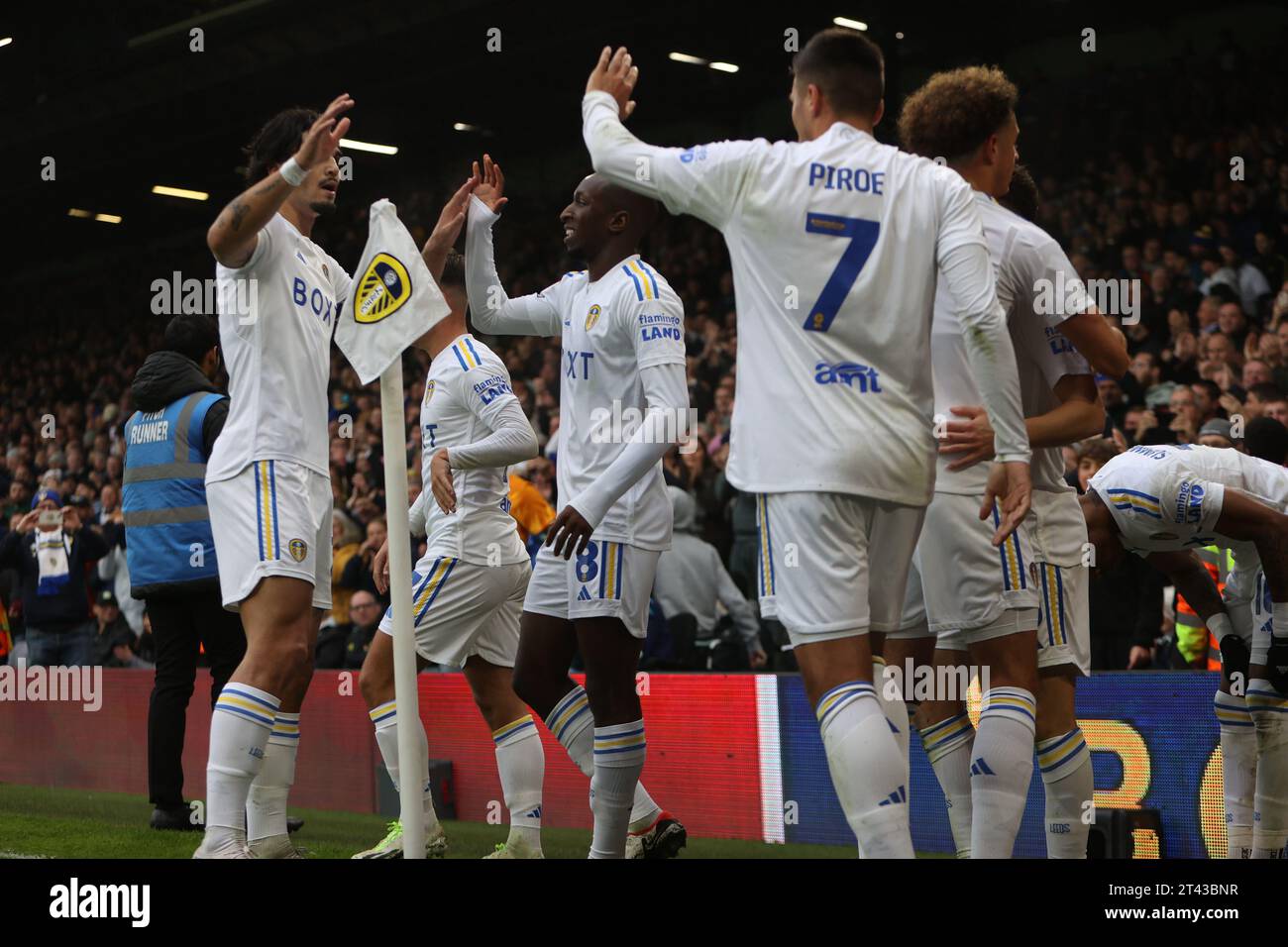 Leeds, UK. 28th Oct 2023. Glen Kamara of Leeds United celebrates his ...