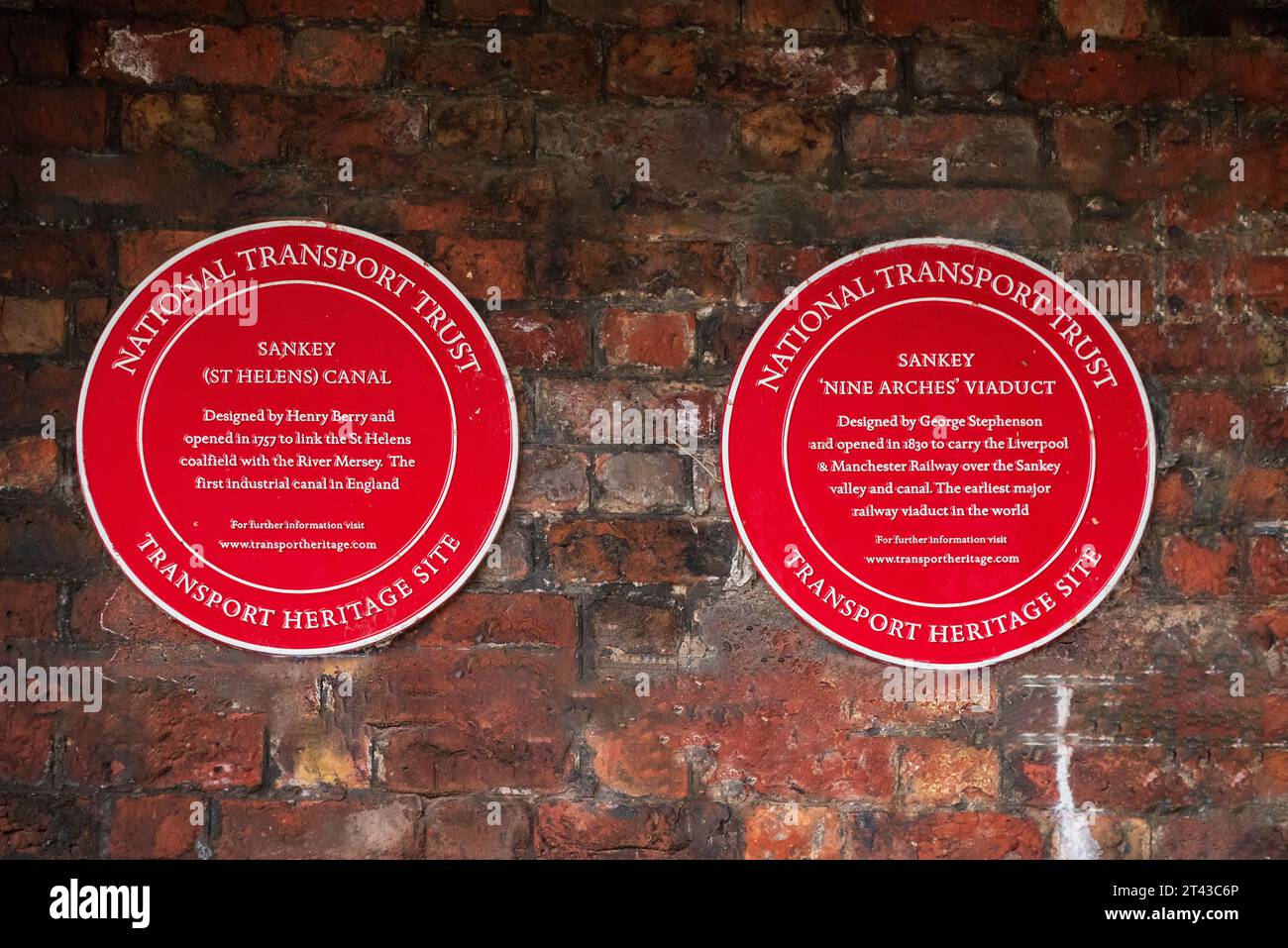 Red plaques on the Sankey viaduct Transport Heritage site in Earlestown ...