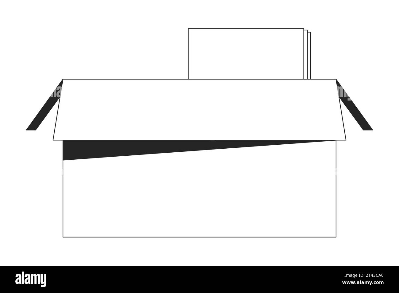 Open cardboard box with documents black and white 2D line cartoon ...