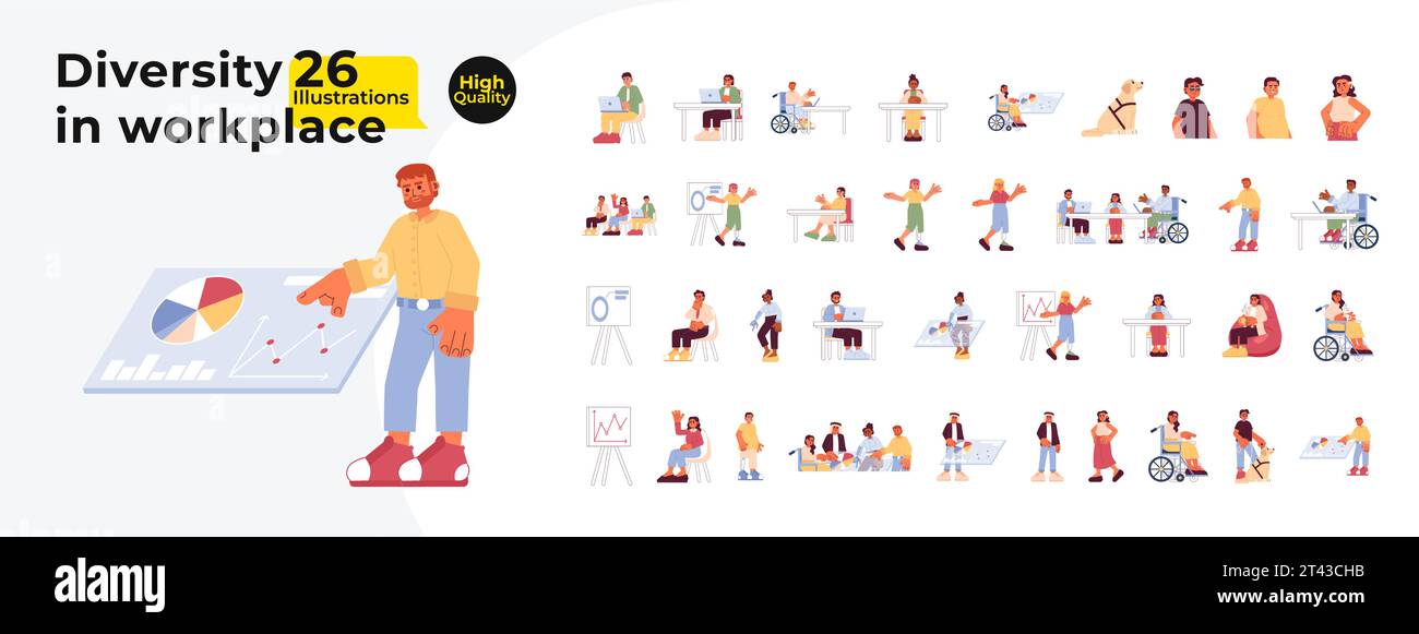 Diverse employees coworkers multicultural cartoon flat illustration ...