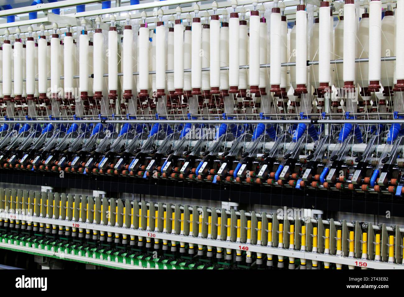 Textile spindles on the production line, closeup of photo Stock Photo ...