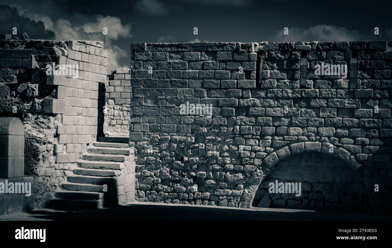 The intricate masonry and the formidable stone walls of Qaitbay Citadel ...