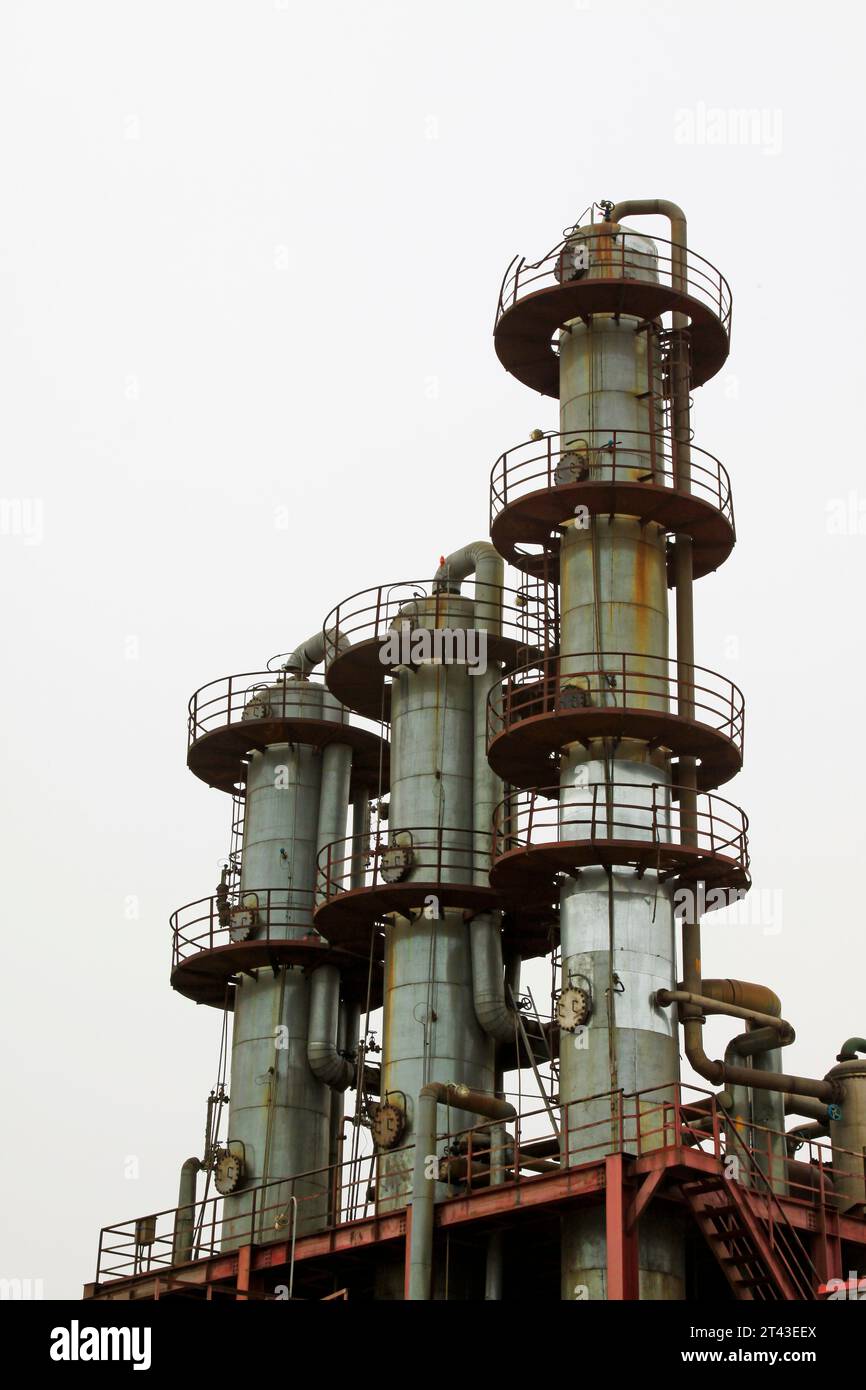 Rectification tower building landscape in a manufacturing factory Stock ...