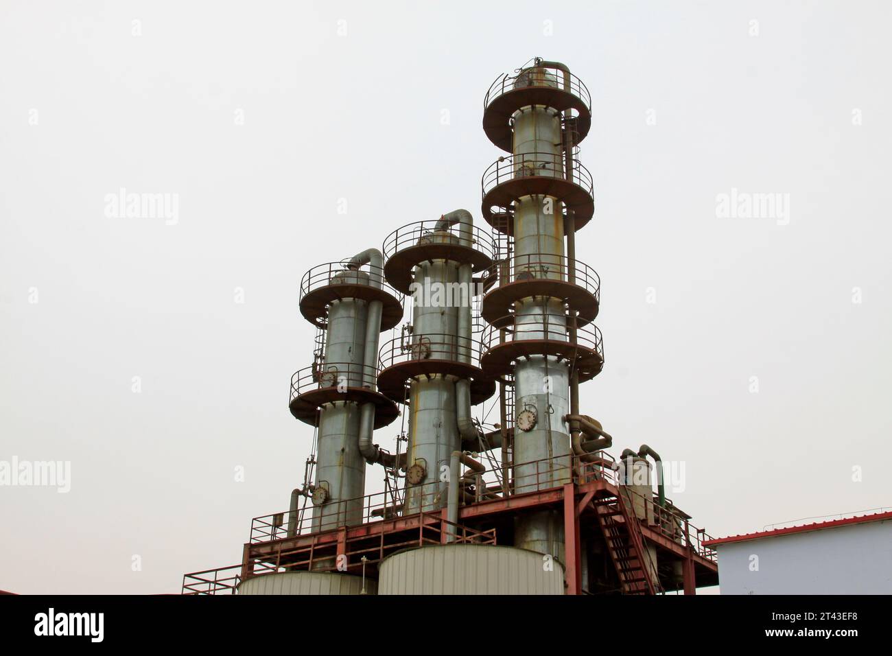 Rectification tower building landscape in a manufacturing factory Stock ...
