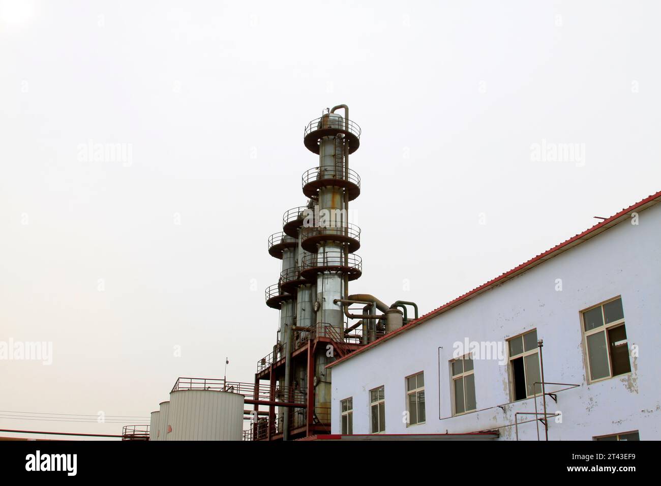 Rectification tower building landscape in a manufacturing factory Stock ...