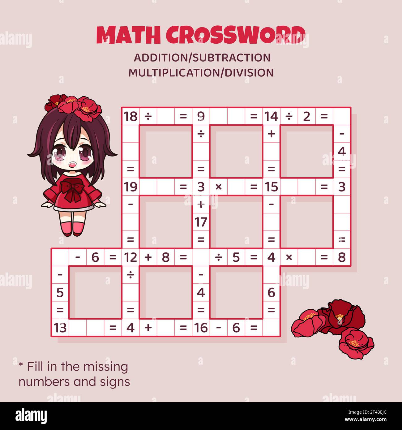 Math Crossword puzzle for kids. Addition, subtraction, multiplication ...