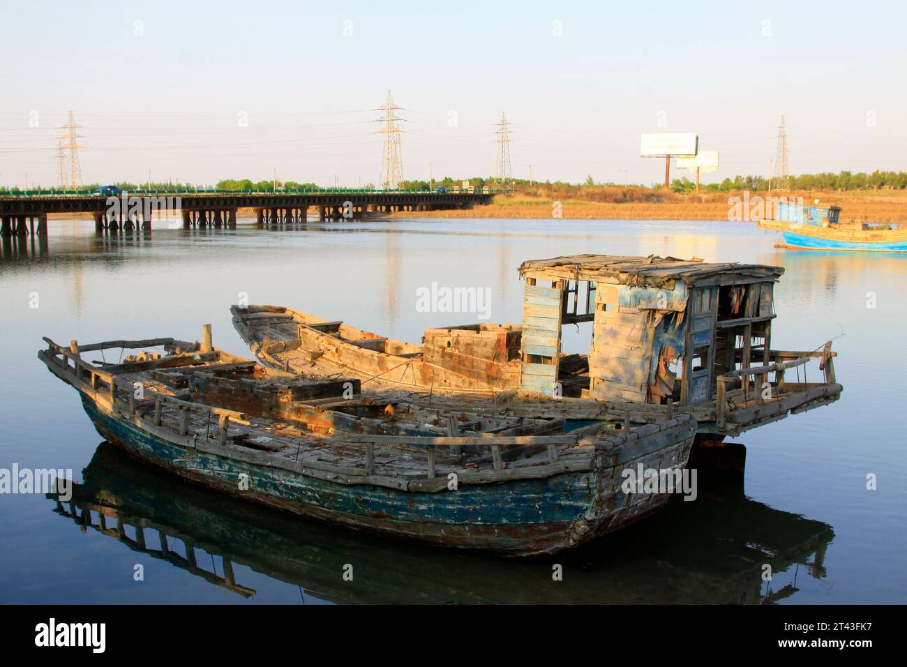 broken boat and bridges, closeup of photo Stock Photo - Alamy