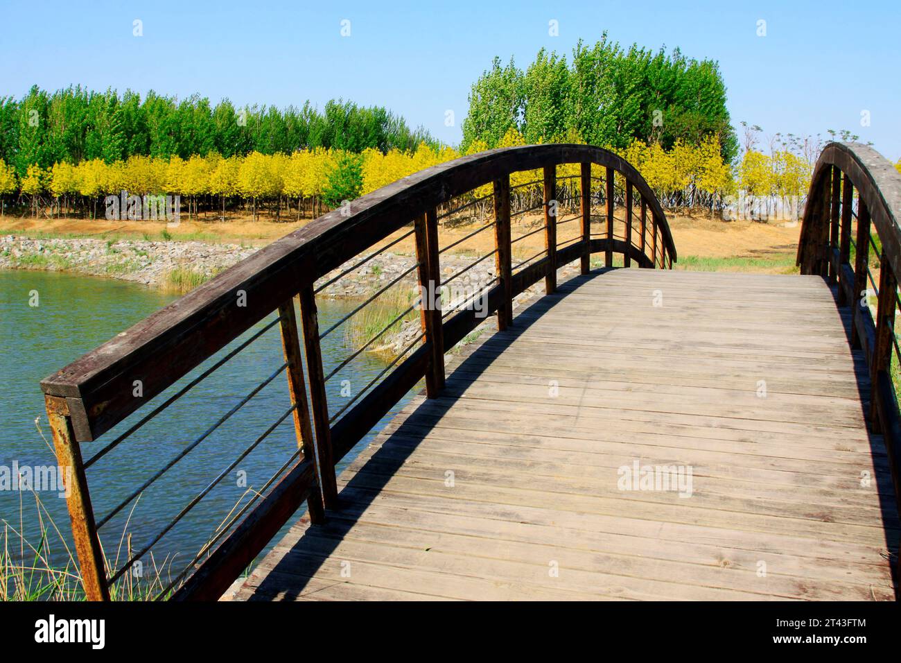 wooden arch bridge in a park, closeup of photo Stock Photo - Alamy
